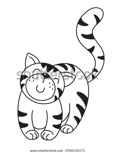 Vector Illustration Cartoon Smiling Cat Coloring Stock Vector (Royalty ...