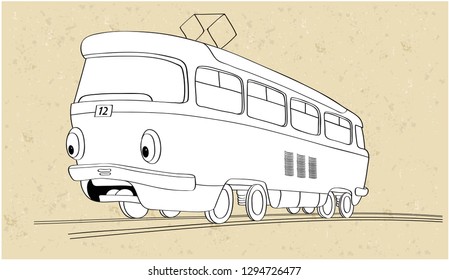 Vector Illustration Cartoon Tram Coloring Book Stock Vector (Royalty ...