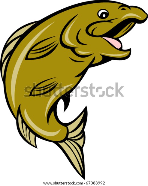 Vector Illustration Cartoon Trout Fish Jumping Stock Vector (Royalty ...