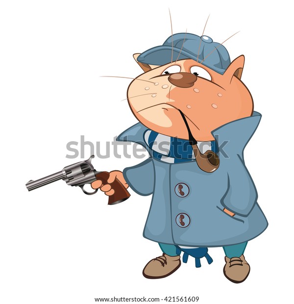 Vector Illustration Cat Detective Cartoon Character Stock Vector ...