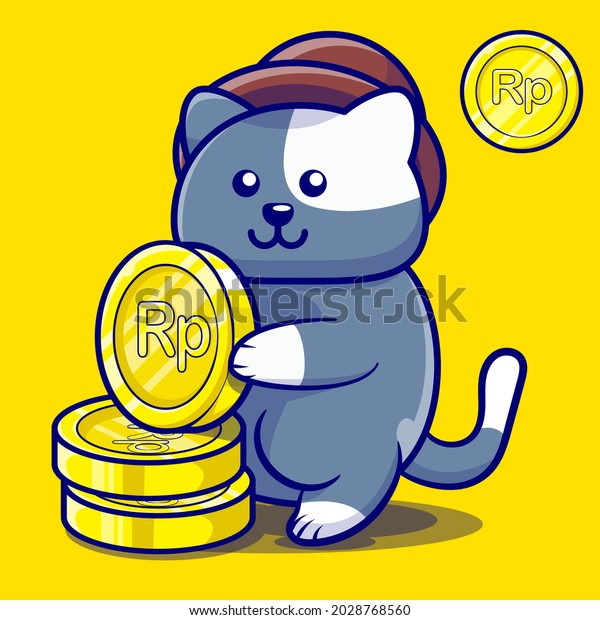 Vector Illustration Cat Holding Gold Coin Stock Vector (Royalty Free ...