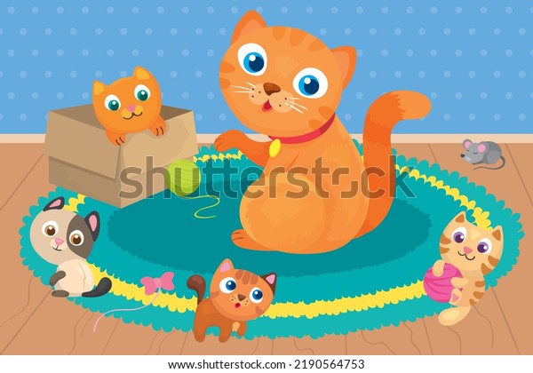 Vector Illustration Cat Kittens Playing On Stock Vector (Royalty Free ...