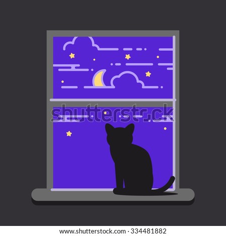 Vector Illustration Cat Sitting On Window Stock Vector (Royalty Free ...