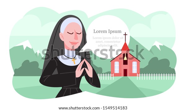 Vector Illustration Catholic Nun Praying Traditional Stock Vector ...