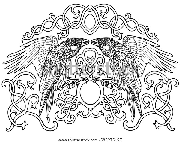 Vector Illustration Celtic Ravens Pair Black Stock Vector (Royalty Free ...