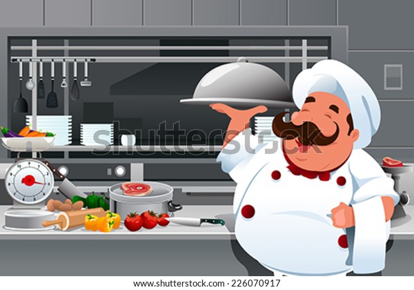 Vector Illustration Chef Holding Plate Food Stock Vector (Royalty Free ...