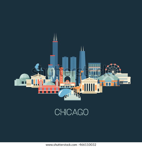 Vector Illustration Chicago Skyline Famous Landmarks Stock Vector ...