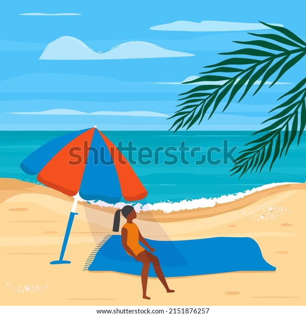 Vector Illustration Child Sunbathing On Beach: เวกเตอร์สต็อก (ปลอดค่า ...