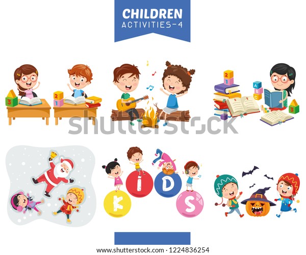 Vector Illustration Children Activities Set Stok Vektör (Telifsiz ...