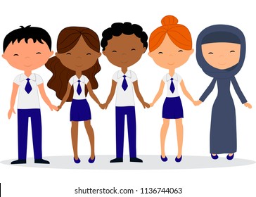 Vector Illustration Children Different Nations Schoolchildren Stock ...