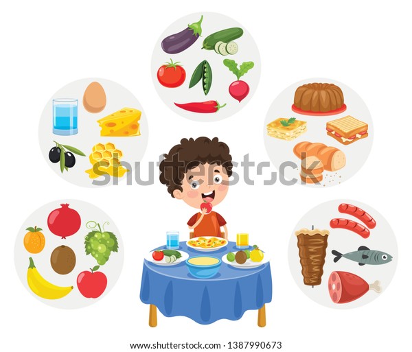 Vector Illustration Children Food Concept Stock Vector (Royalty Free ...