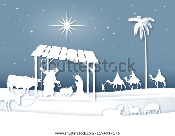 Vector Illustration Christmas Nativity Scene Magi Stock Vector (Royalty ...