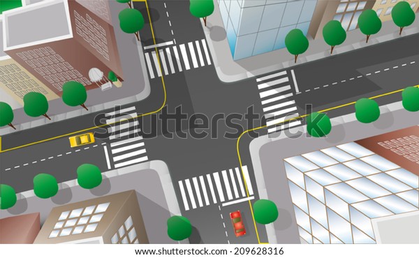 Vector Illustration City Crossroad Viewed Above Stock Vector (Royalty ...