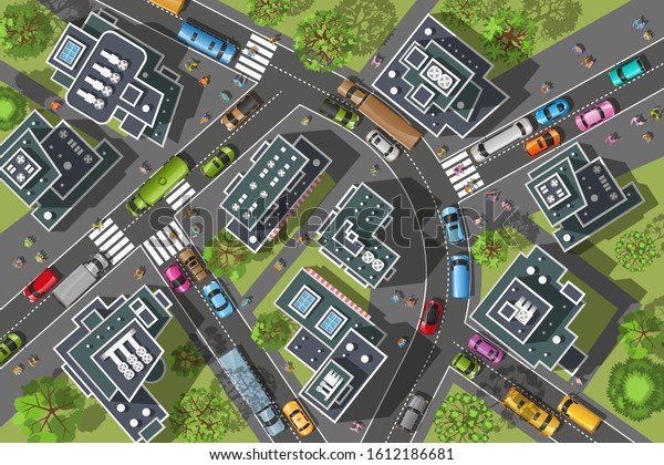 Vector Illustration City Top View Streets Stock Vector (Royalty Free ...