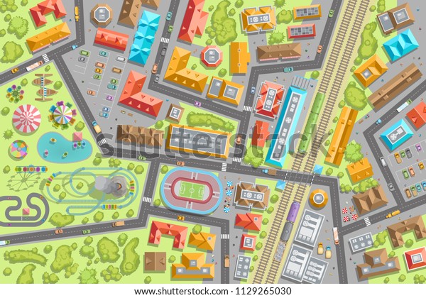 Vector Illustration City View Above Streets Stock Vector (Royalty Free ...