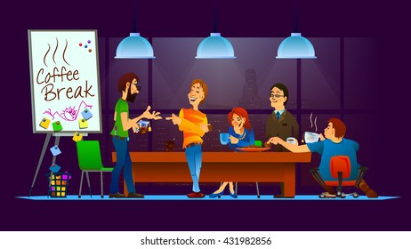 Vector Illustration Coffee Break Office Friendly: เวกเตอร์สต็อก (ปลอด ...