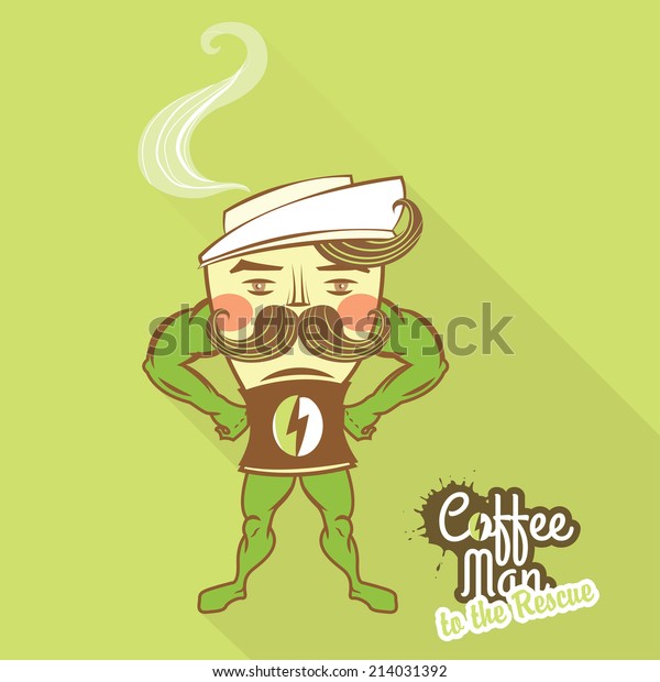 Vector Illustration Coffee Man Character Standing Stock Vector (Royalty ...