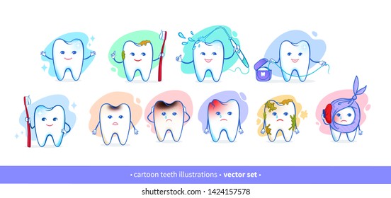 Vector Illustration Collection Cartoon Tooth Characters Stock Vector ...