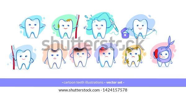 Vector Illustration Collection Cartoon Tooth Characters Stock Vector ...