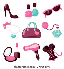 Vector Illustration Collection Cute Feminine Objects Stock Vector ...