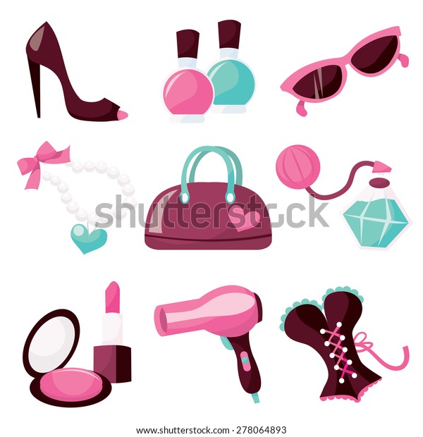 Vector Illustration Collection Cute Feminine Objects Stock Vector ...