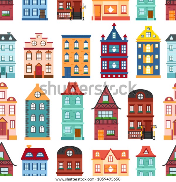 Vector Illustration Collection Flat Cartoon Houses: เวกเตอร์สต็อก (ปลอด ...