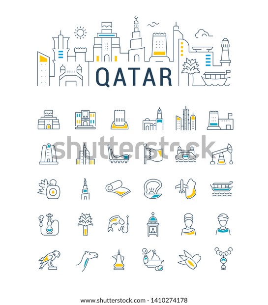 Vector Illustration Collection Icons Qatar Linear Stock Vector (Royalty ...