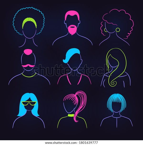 Vector Illustration Collection Neon Profile Pictures Stock Vector ...