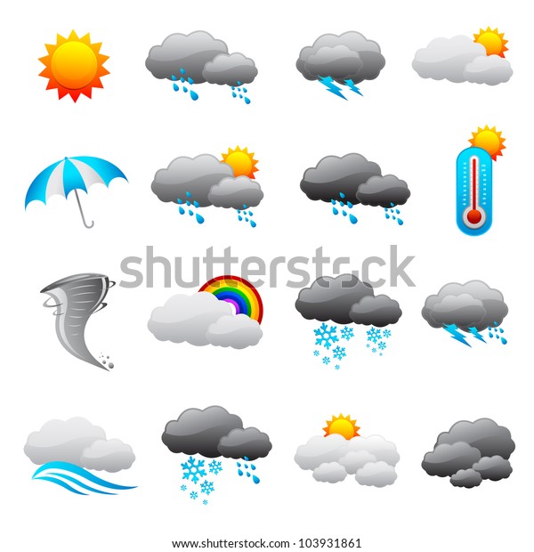 Vector Illustration Collection Weather Forecast Icon: เวกเตอร์สต็อก ...