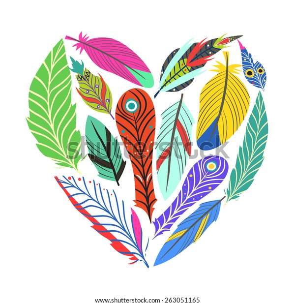 Vector Illustration Colored Feathers Shaped On Stock Vector (Royalty ...