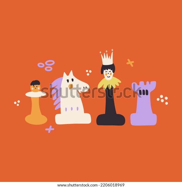 Vector Illustration Colorful Cute Chess Pieces Stock Vector (Royalty ...