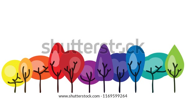 Vector Illustration Colorful Rainbow Trees Row Stock Vector (Royalty ...