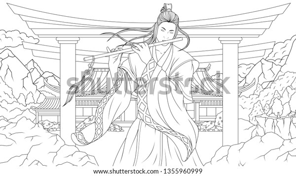 Vector Illustration Coloring Book Oriental Man Stock Vector (Royalty ...