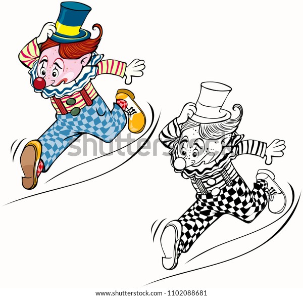 Vector Illustration Coloring Drawing Running Clown Stock Vector ...