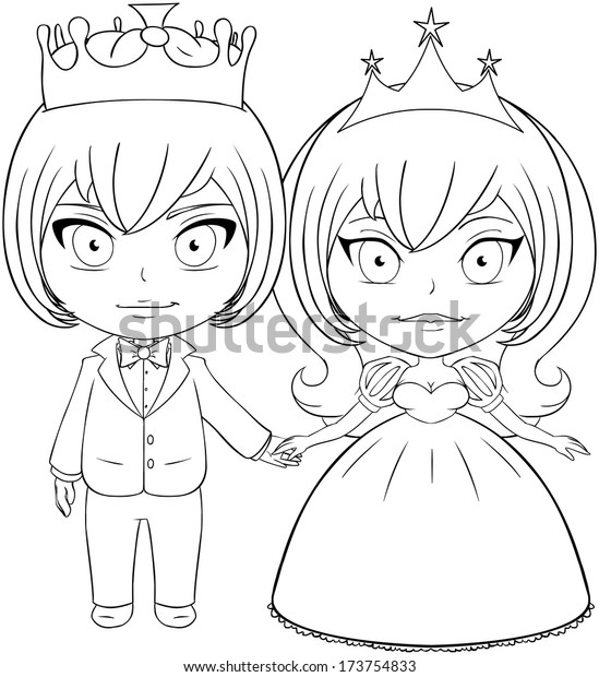 Vector Illustration Coloring Page Prince Princess: เวกเตอร์สต็อก (ปลอด ...