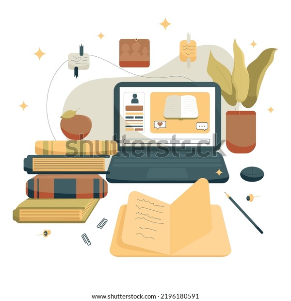 Vector Illustration Computer Books Home Plant Stock Vector (Royalty ...