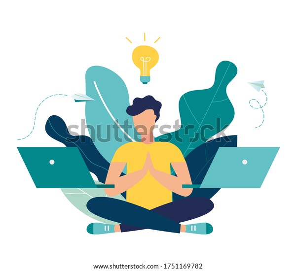 Vector Illustration Concept Meditation Workflow Health Stock Vector ...