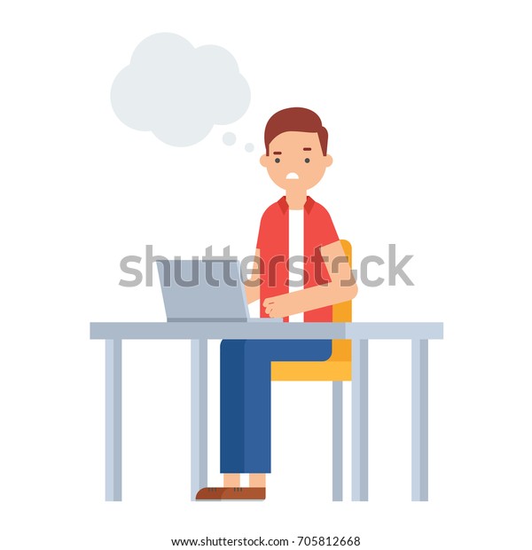 Vector Illustration Confused Man Sitting Table: เวกเตอร์สต็อก (ปลอดค่า ...