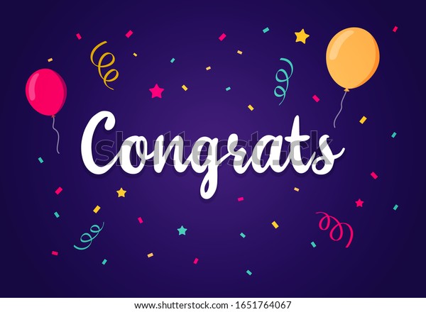 Vector illustration congratulations banner design with confetti ...