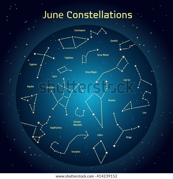 Vector illustration of the constellations of the night sky in June ...