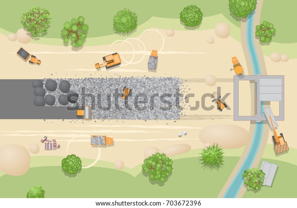 Vector Illustration Construction Roads Bridges View Stock Vector ...