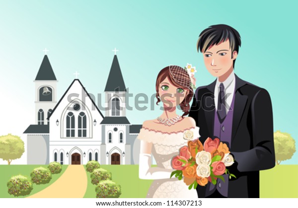 Vector Illustration Couple Getting Married Front Stock Vector (Royalty ...