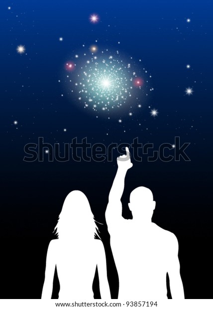 Vector Illustration Couple Viewing Stars Stock Vector (Royalty Free ...