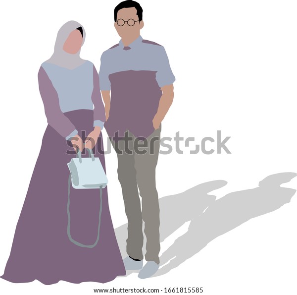 Vector Illustration Couple Woman Man Hijab Stock Vector (Royalty Free ...