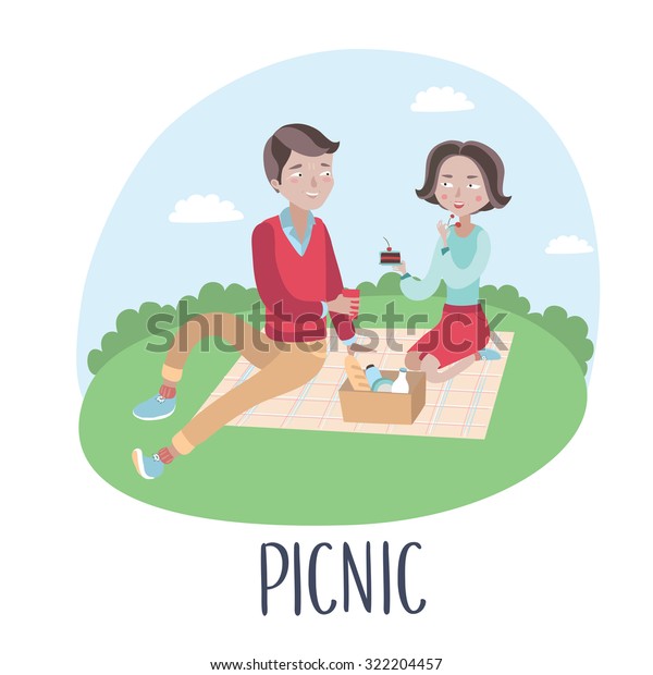 Vector Illustration Couples Romantic Picnic On Stock Vector (Royalty ...