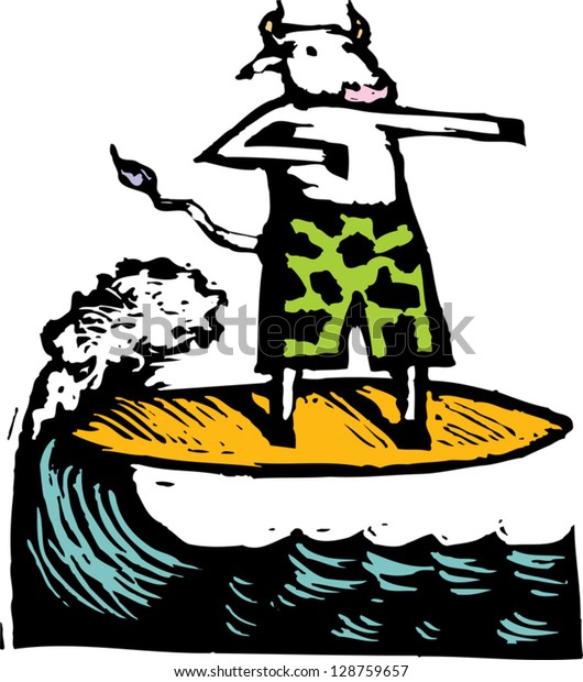 Vector Illustration Cow Surfing Stock Vector (Royalty Free) 128759657 ...