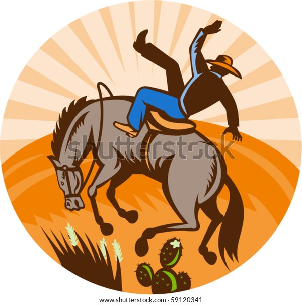 Vector Illustration Cowboy Falling Off Horse: เวกเตอร์สต็อก (ปลอดค่า ...