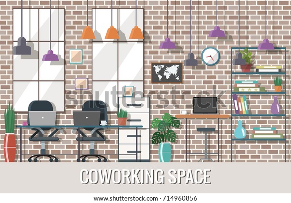 Vector Illustration Coworking Space Working Place Stock Vector (Royalty ...