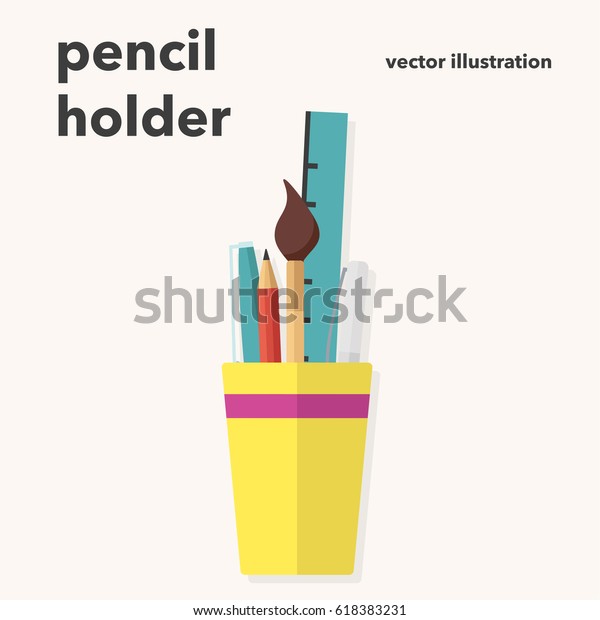 Vector Illustration Cup Writing Utensils Pen Stock Vector (Royalty Free ...