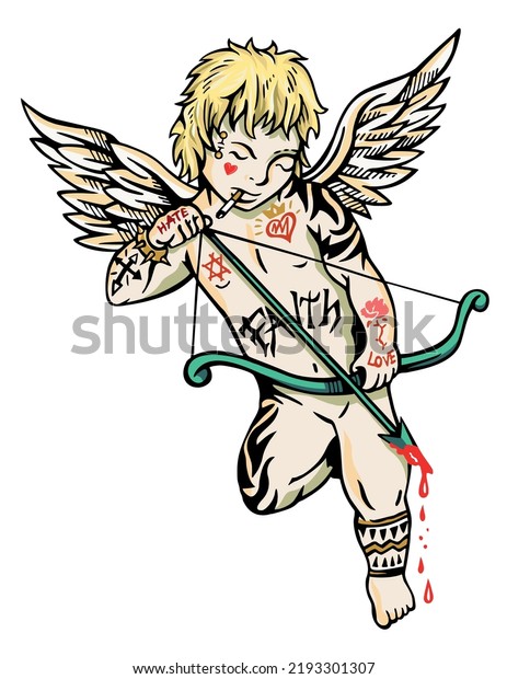Vector Illustration Cupid Piercing Tattoos Art Stock Vector (Royalty ...